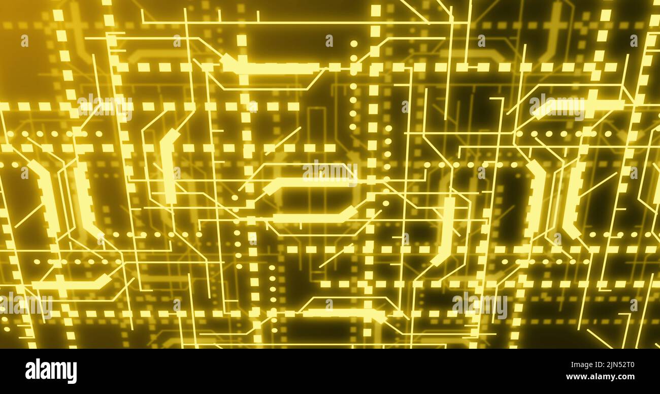 Image of neon integrated circuit on yellow background Stock Photo - Alamy
