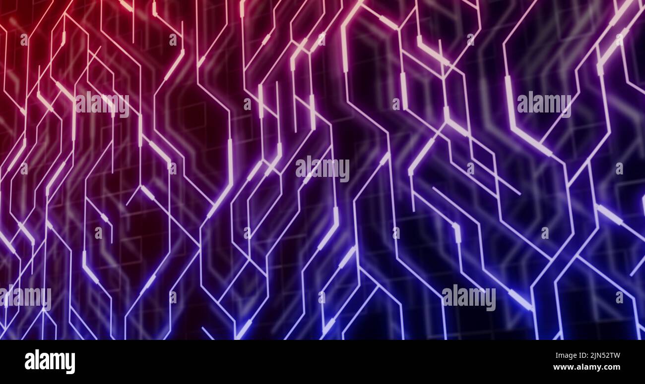 Image of neon integrated circuit on black and violet background Stock ...