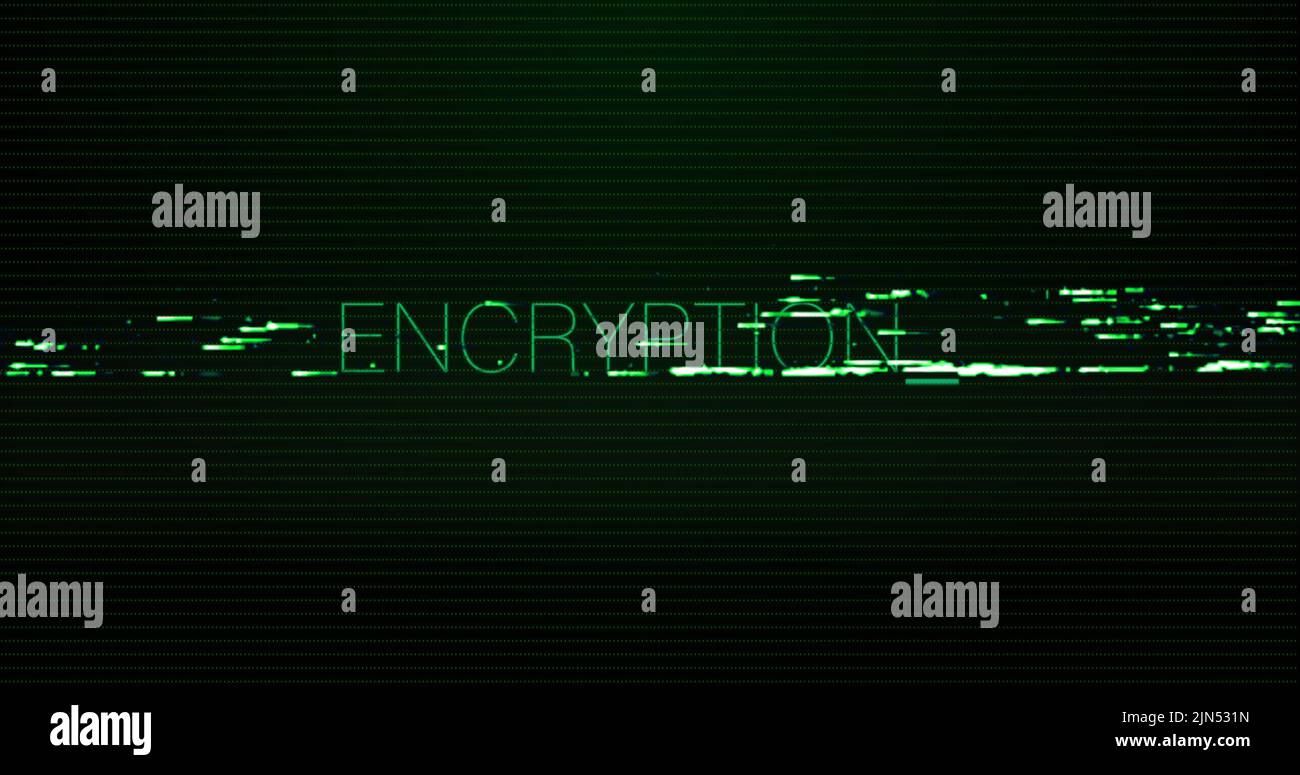 Image of interference over encryption text on black background Stock Photo - Alamy