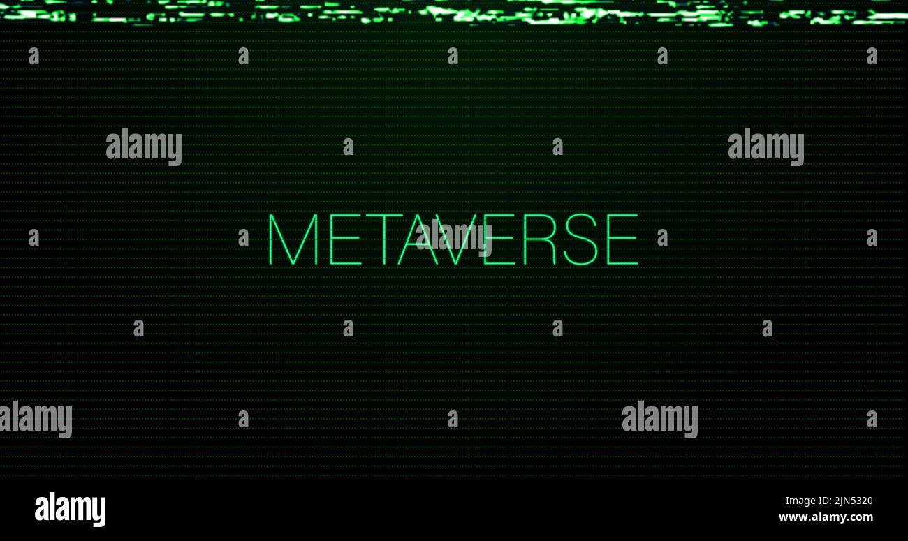 Image of interference over metaverse text on black background Stock ...