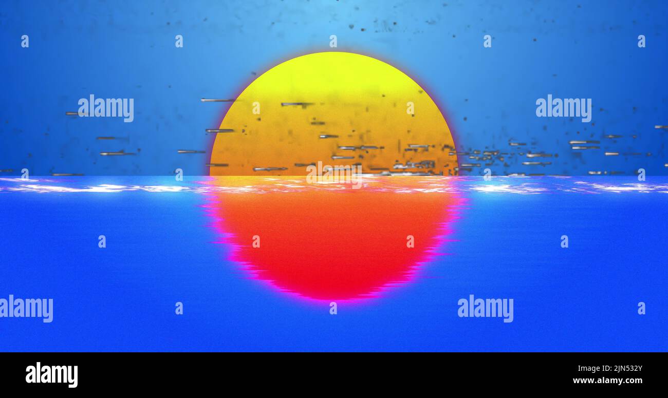 Image of interference and sun over water on blue background Stock Photo ...