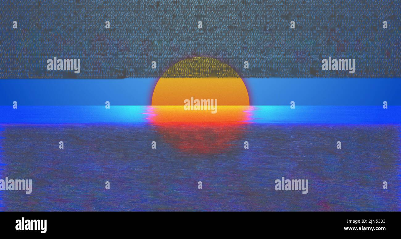 Image of interference and sun over water on blue background Stock Photo ...