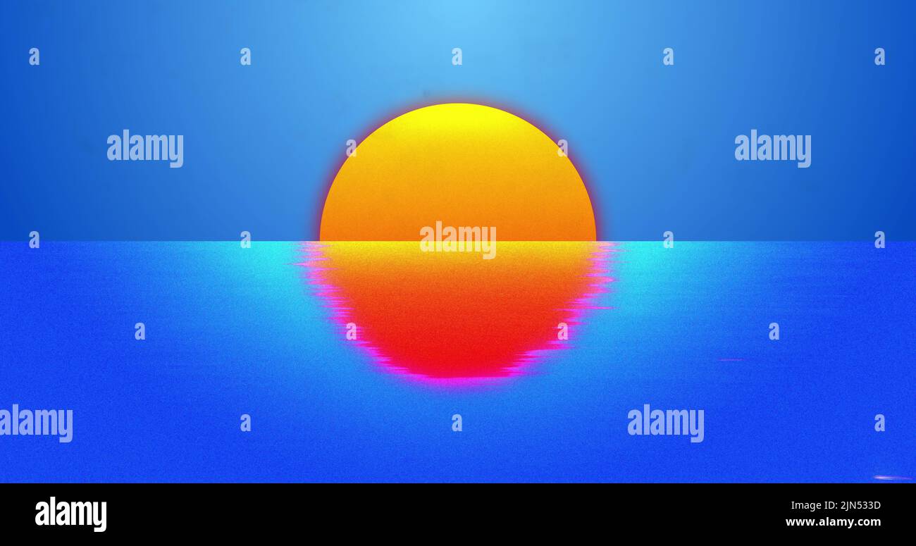 Image of interference and sun over water on blue background Stock Photo ...