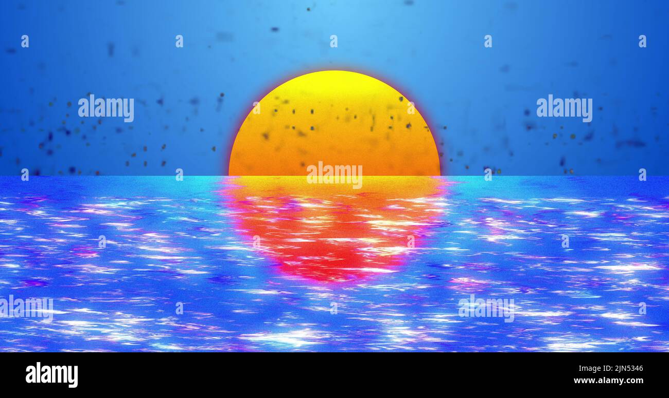 Image of interference and sun over water on blue background Stock Photo ...