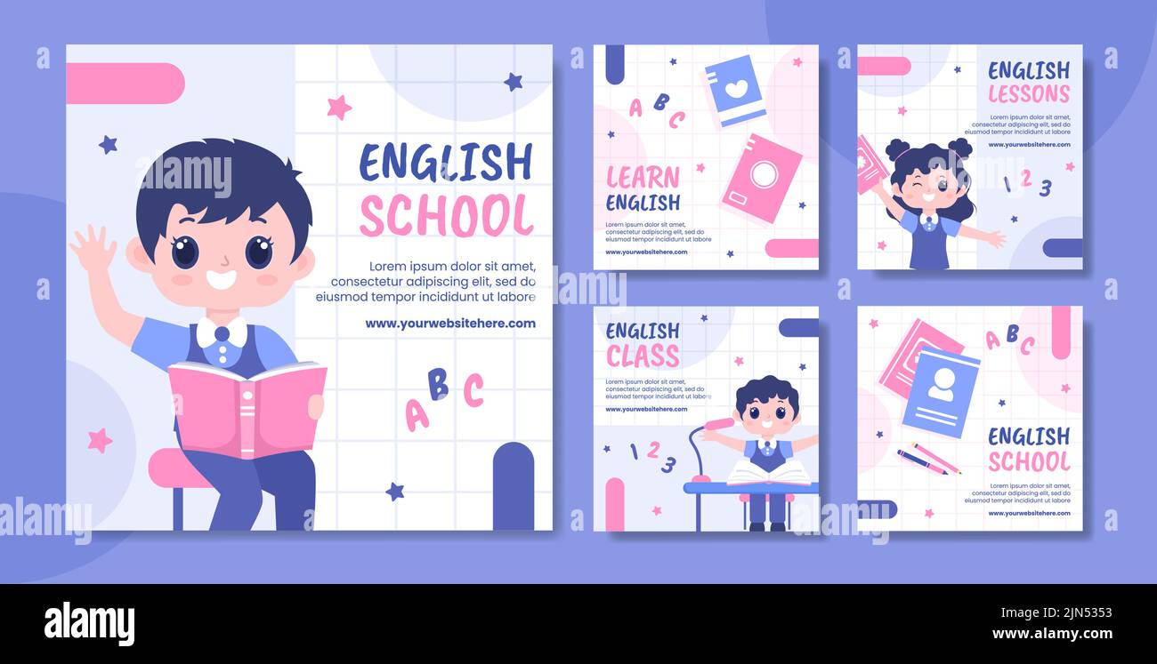 English Class Social Media Post Template Hand Drawn Cartoon Flat ...