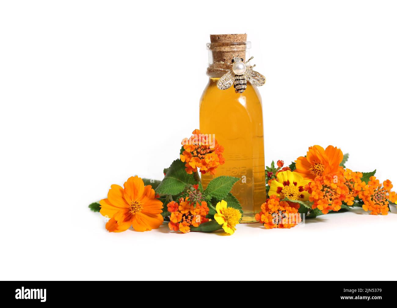 Fresh Local Honey With Honeycomb and Flowers Isolated on White ...