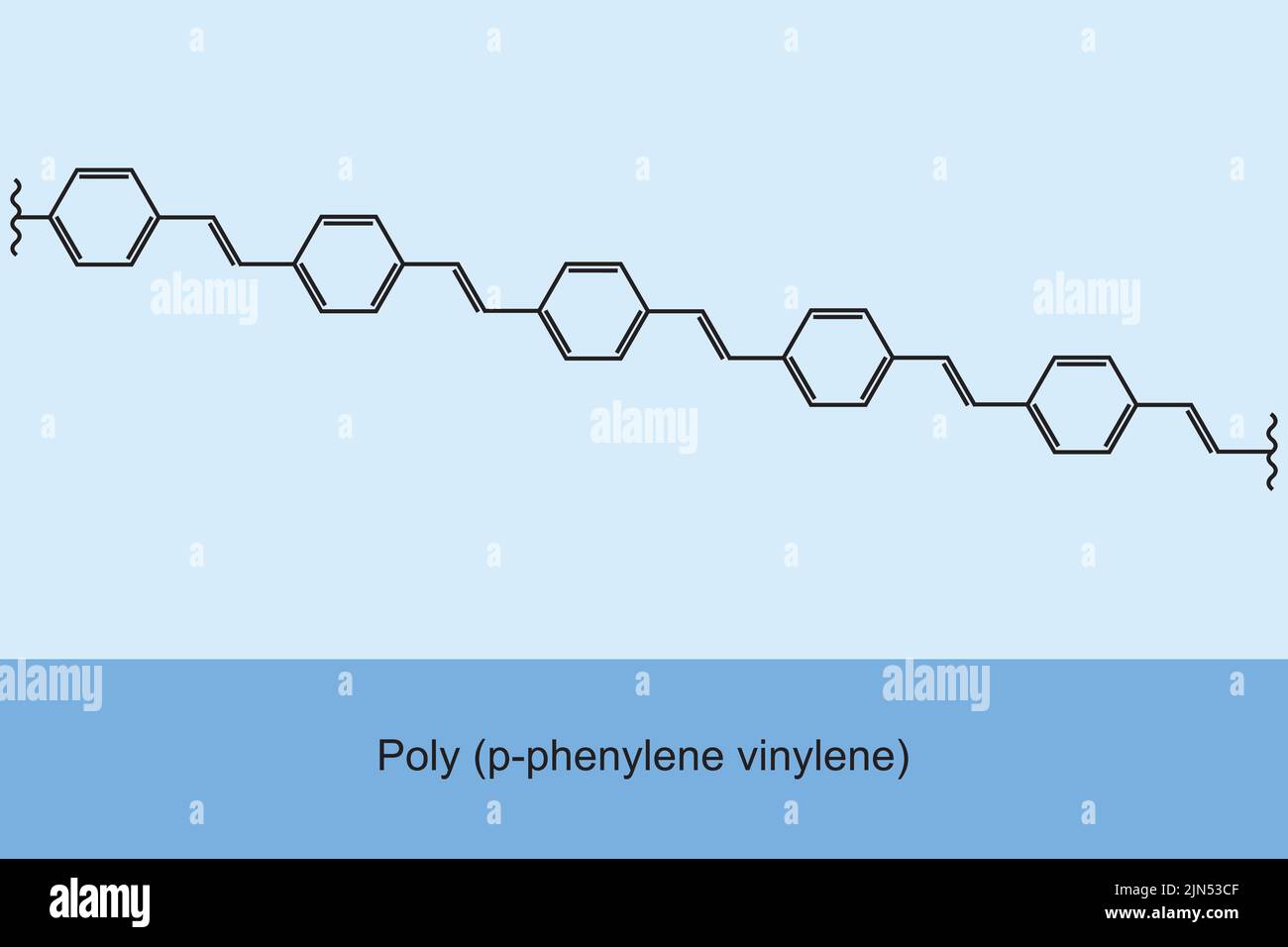 Poly (p-phenylene vinylene) polymer chemical structure on blue ...