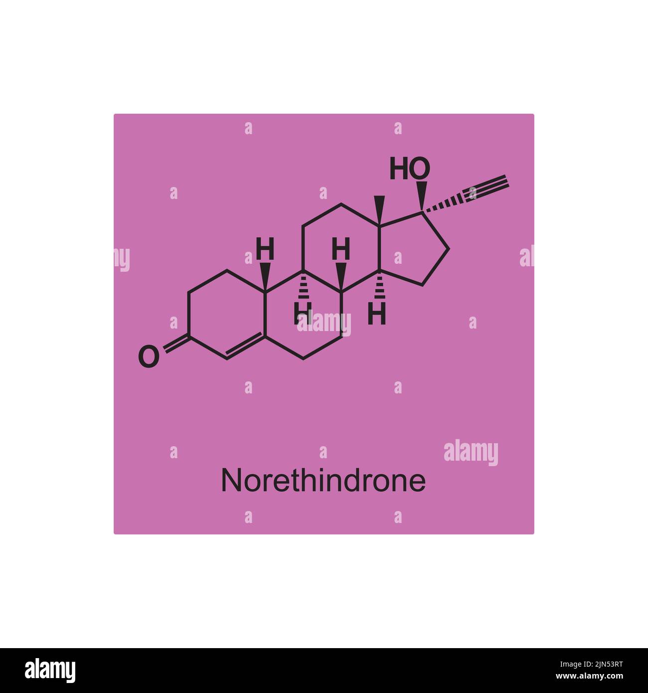 Norethindrone hormone molecular structure on purple background. Vector ...