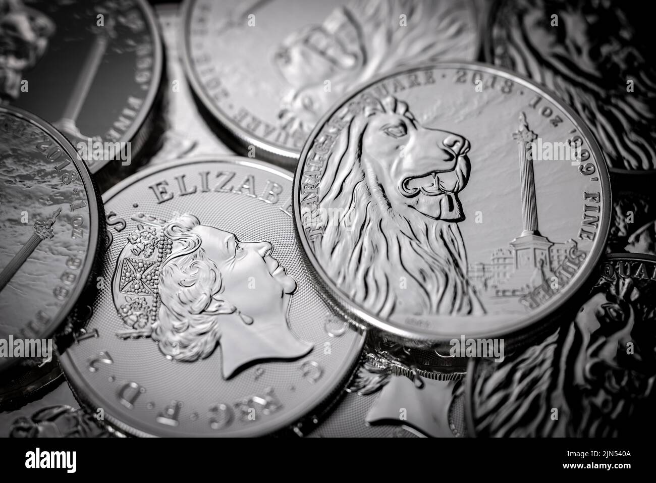 London Landmarks - Trafalgar Square - Silver Bullion Coin Stock Photo ...