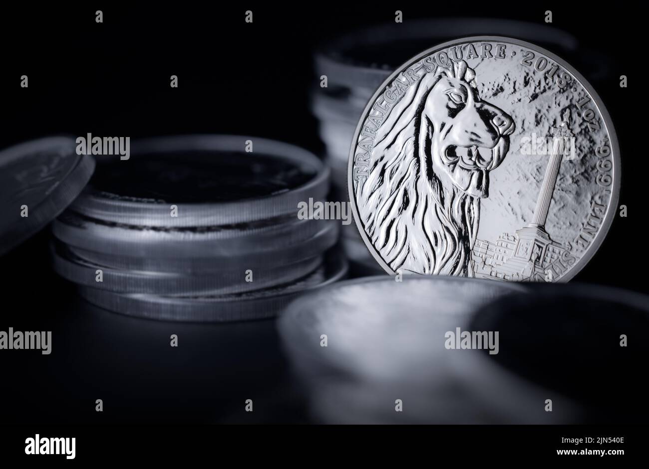 London Landmarks - Trafalgar Square - Silver Bullion Coin Stock Photo ...