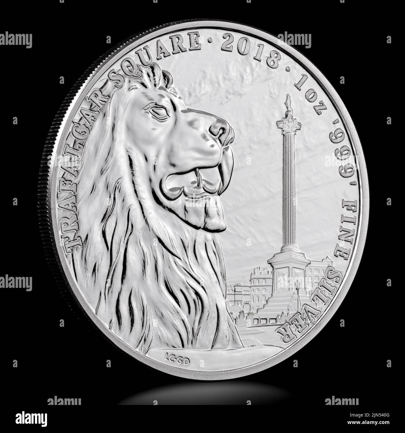 London Landmarks - Trafalgar Square - Silver Bullion Coin Stock Photo ...