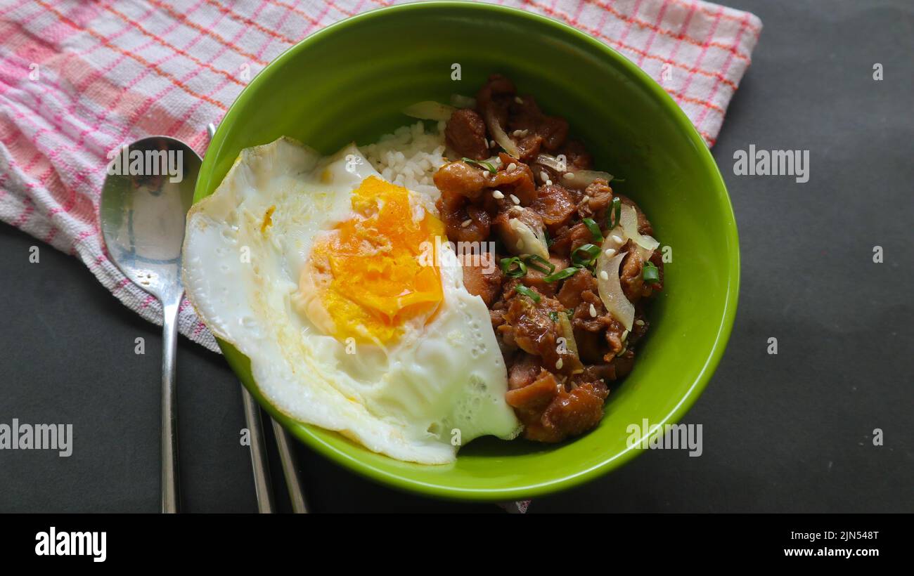 homemade Bibimbap rice in a bowl, Bibimbap is a Korean dish, rice in a ...