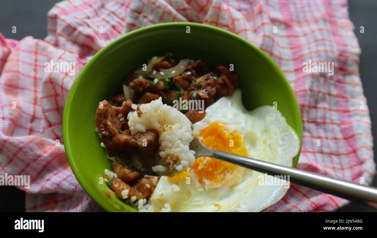 homemade Bibimbap rice in a bowl, Bibimbap is a Korean dish, rice in a ...