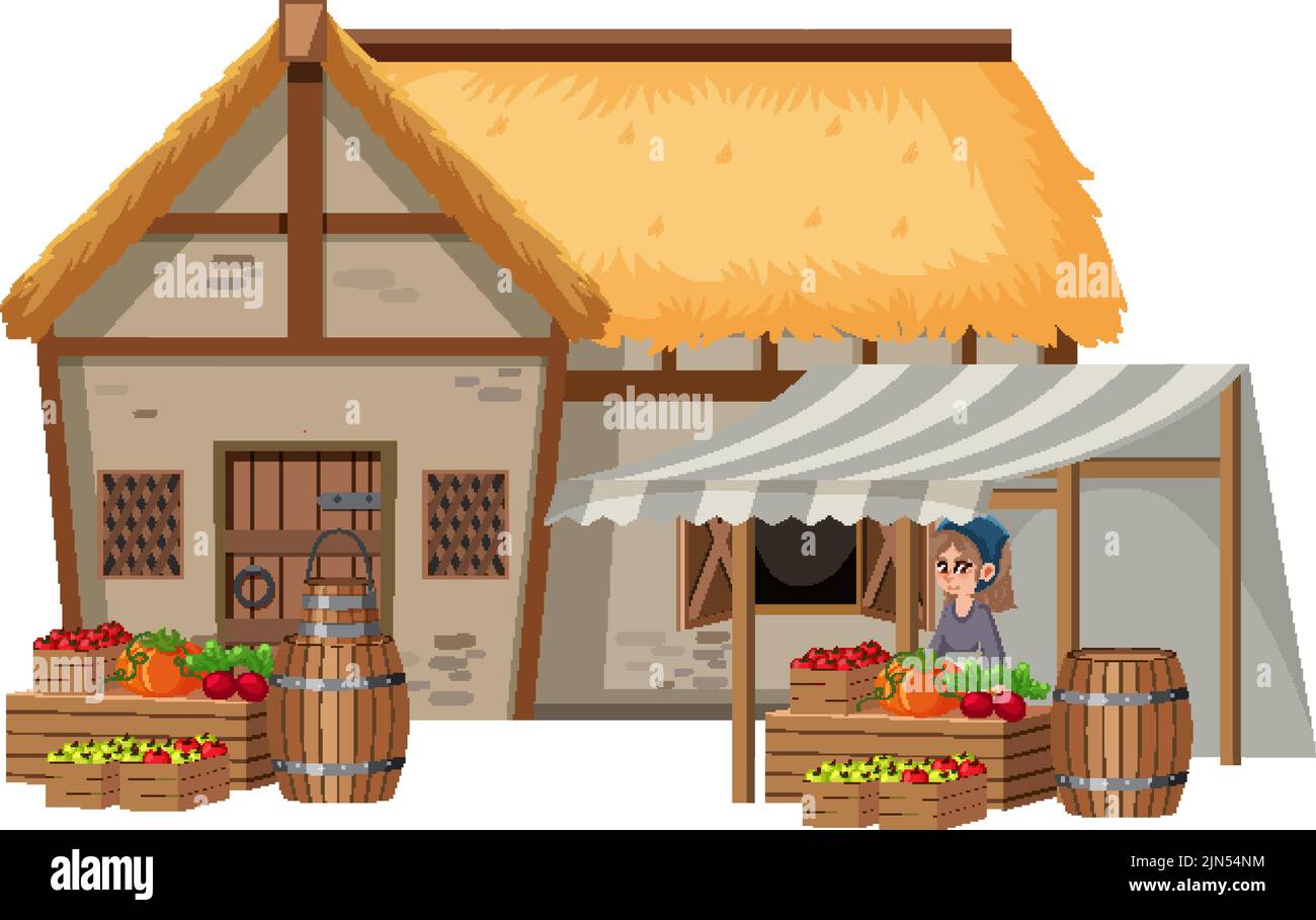 Medieval historical building in cartoon style illustration Stock Vector ...