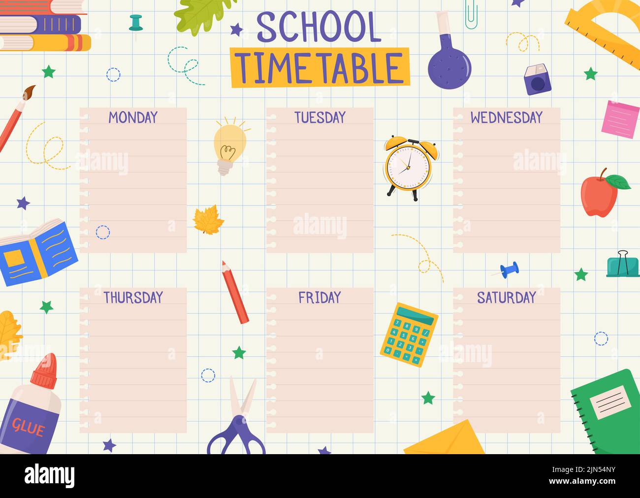 Cute childish school timetable, weekly classes schedule for kids with ...