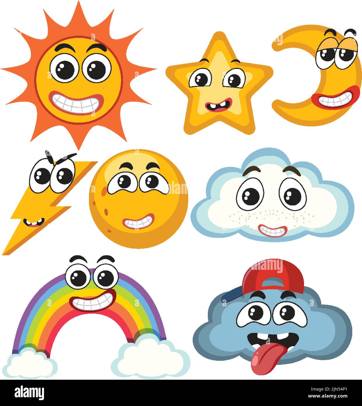 Different weather icons set with facial expression illustration Stock ...
