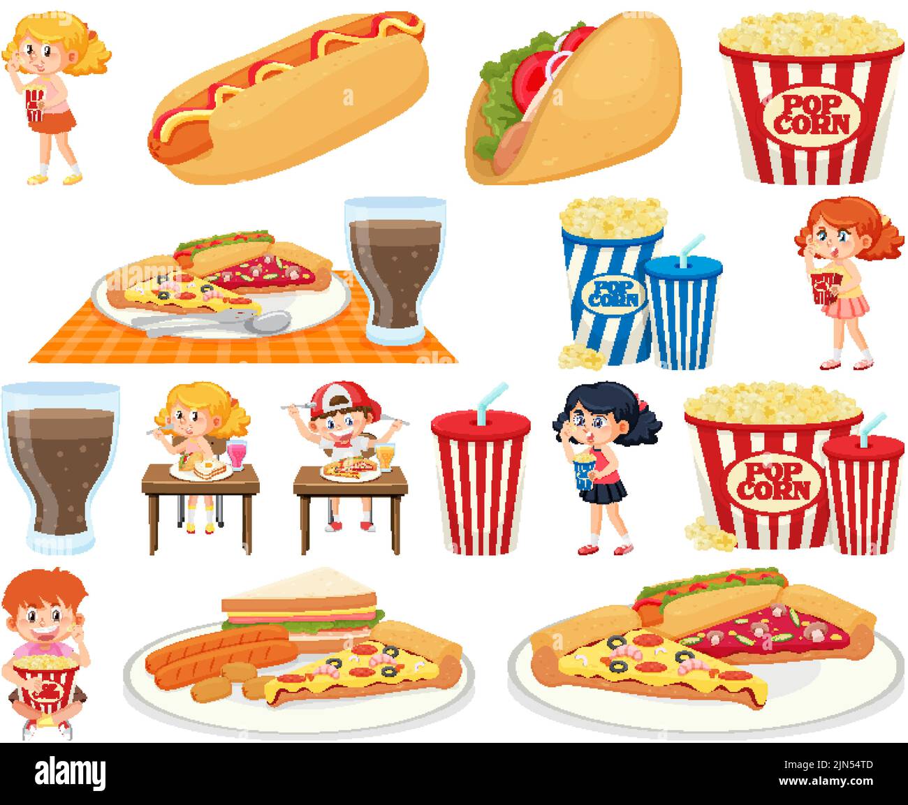 Set of different junk foods and kids illustration Stock Vector Image ...