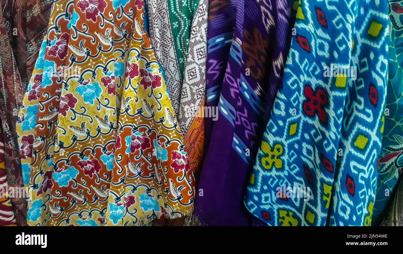 collection of ethnic fabric or batik fabric with various motifs ...