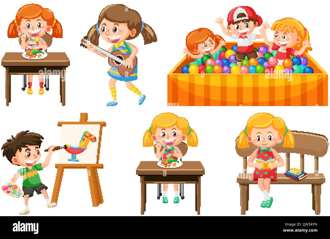 Set of children doing different activities illustration Stock Vector ...