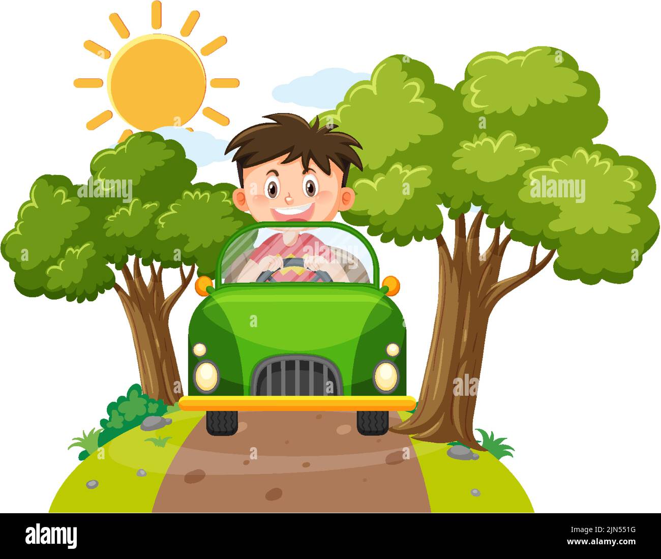 Cute boy driving car cartoon illustration Stock Vector Image & Art - Alamy