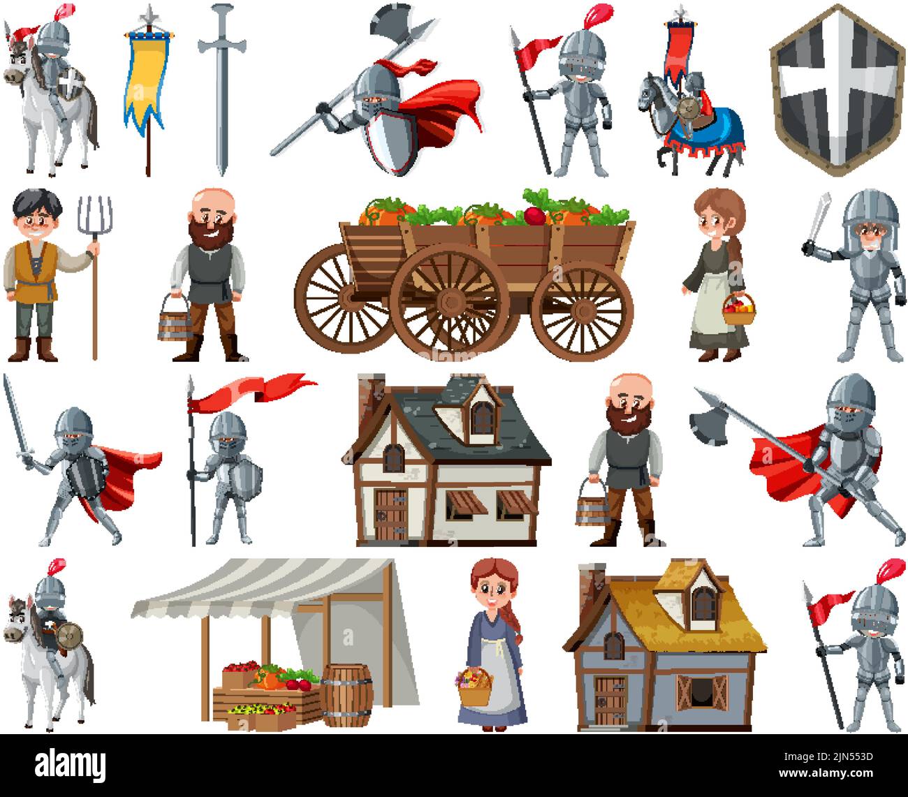 Medieval cartoon characters and objects illustration Stock Vector Image ...