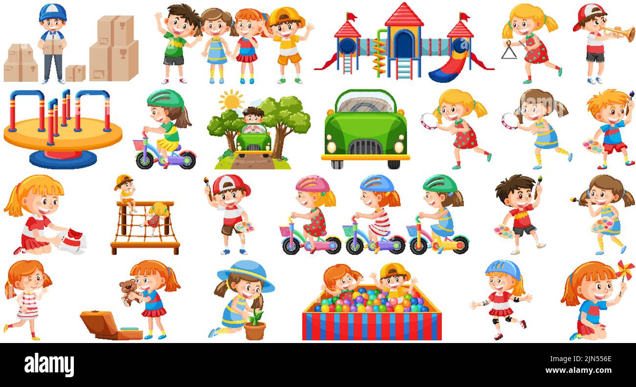 Set of children doing different activities illustration Stock Vector ...