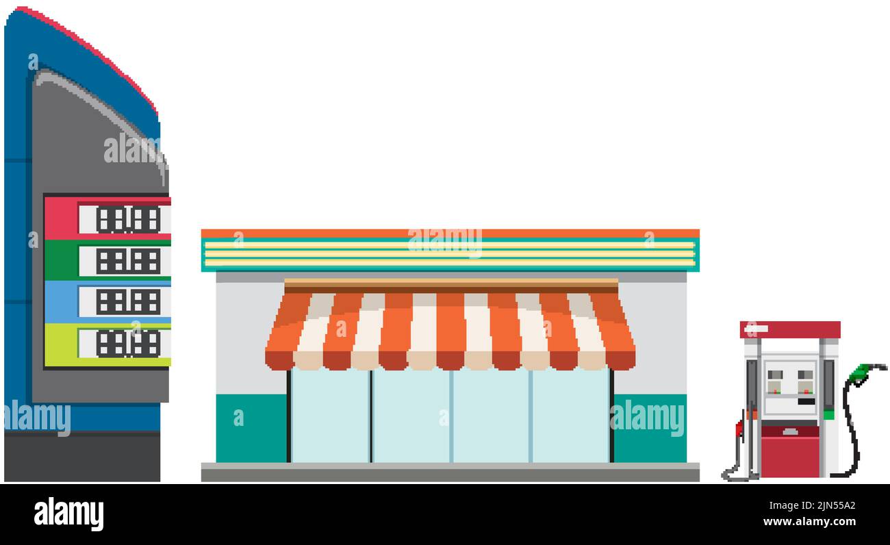 Gas station in cartoon style illustration Stock Vector Image & Art - Alamy