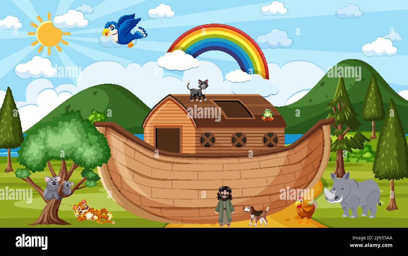 Noah's Ark with wild animals in nature scene illustration Stock Vector Image & Art - Alamy
