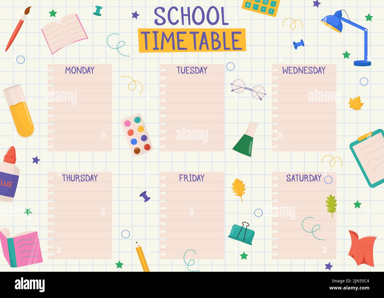 Cute childish school timetable, weekly classes schedule for kids with ...