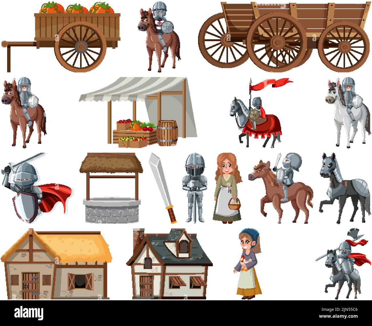 Medieval cartoon characters and objects illustration Stock Vector Image ...