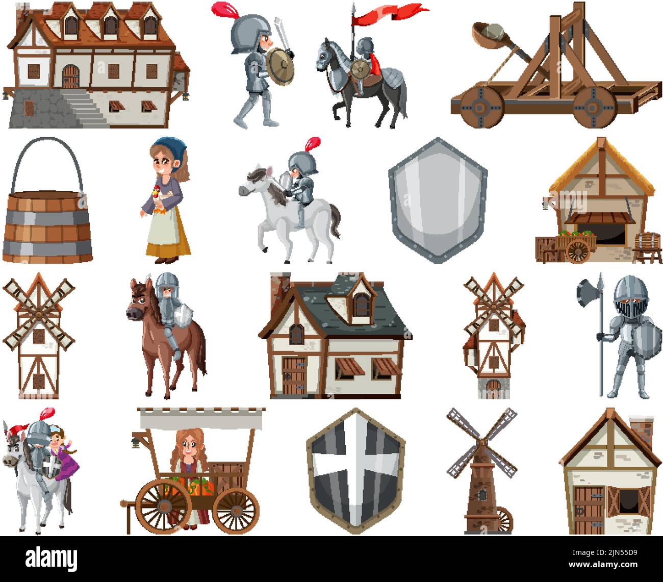 Medieval cartoon characters and objects illustration Stock Vector Image ...