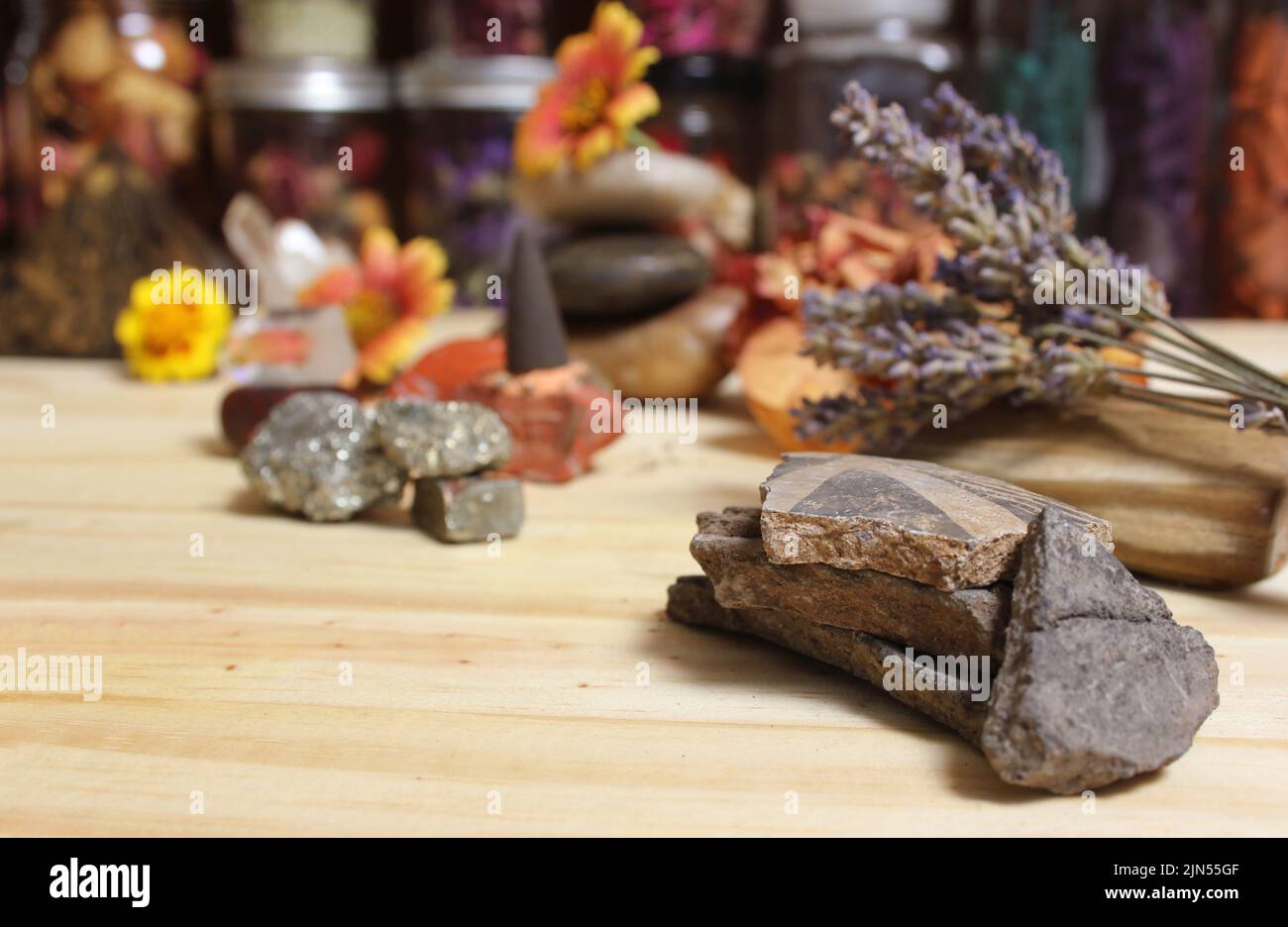 Ancient Native American Pottery Pieces With Crystals and Flowers on ...