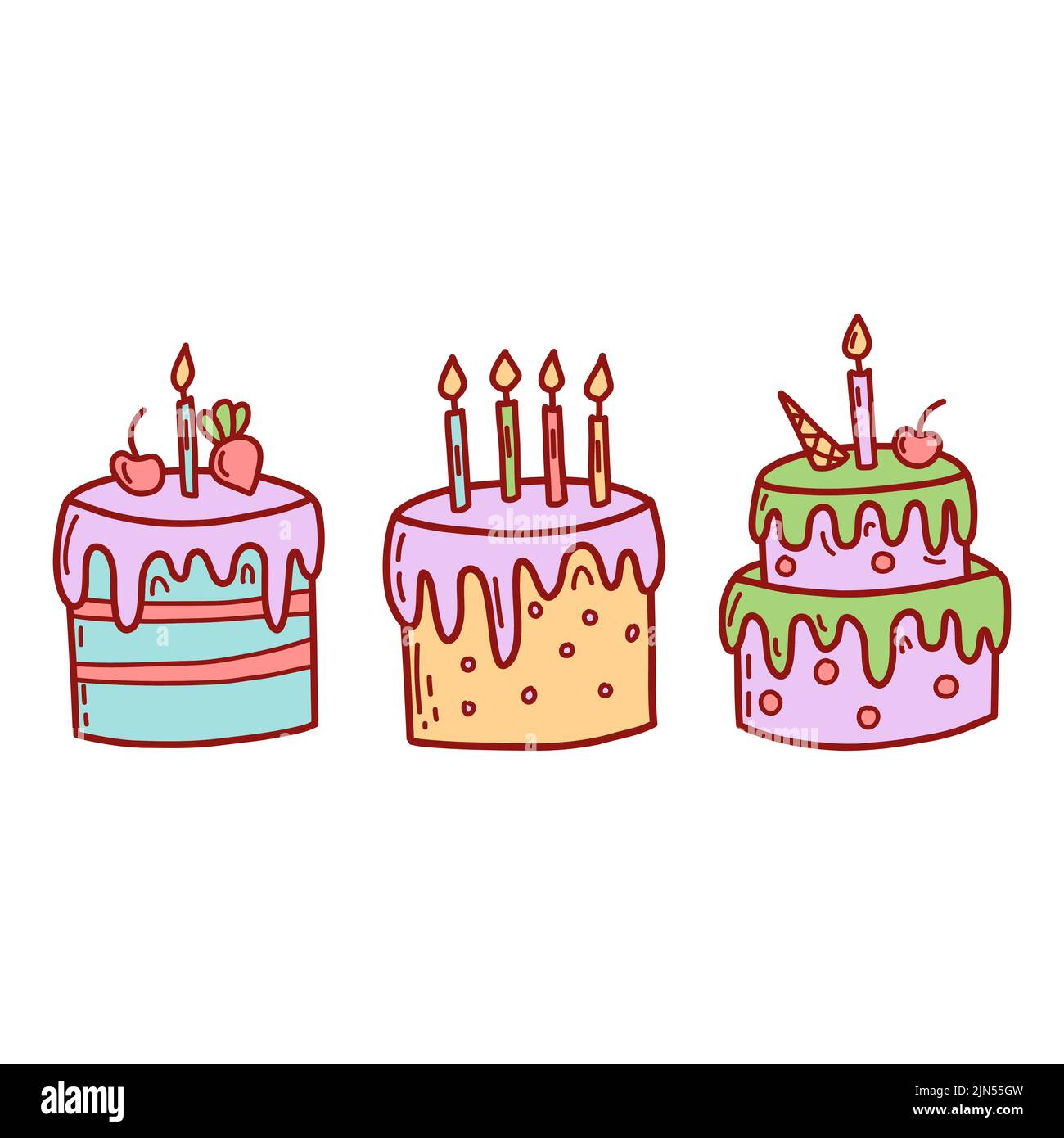 Set of cute cakes. Flat vector illustration Stock Vector Image & Art ...