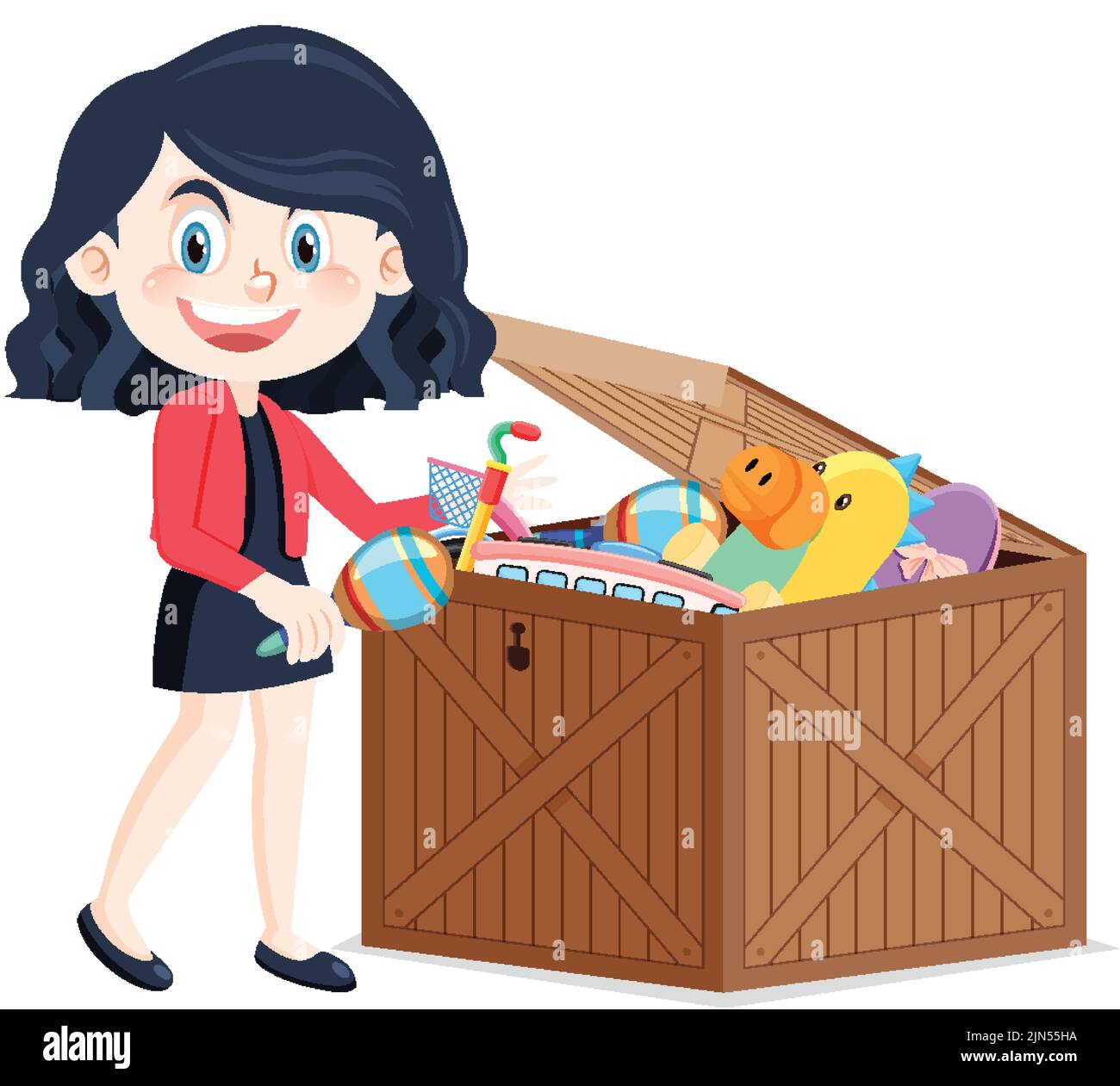 A girl putting her toy into the box illustration Stock Vector Image ...