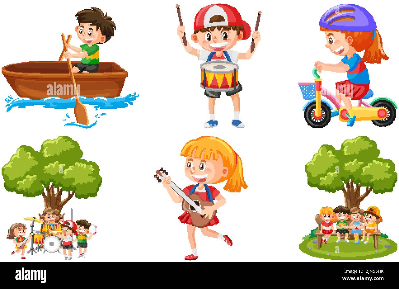 Set of children doing different activities illustration Stock Vector ...