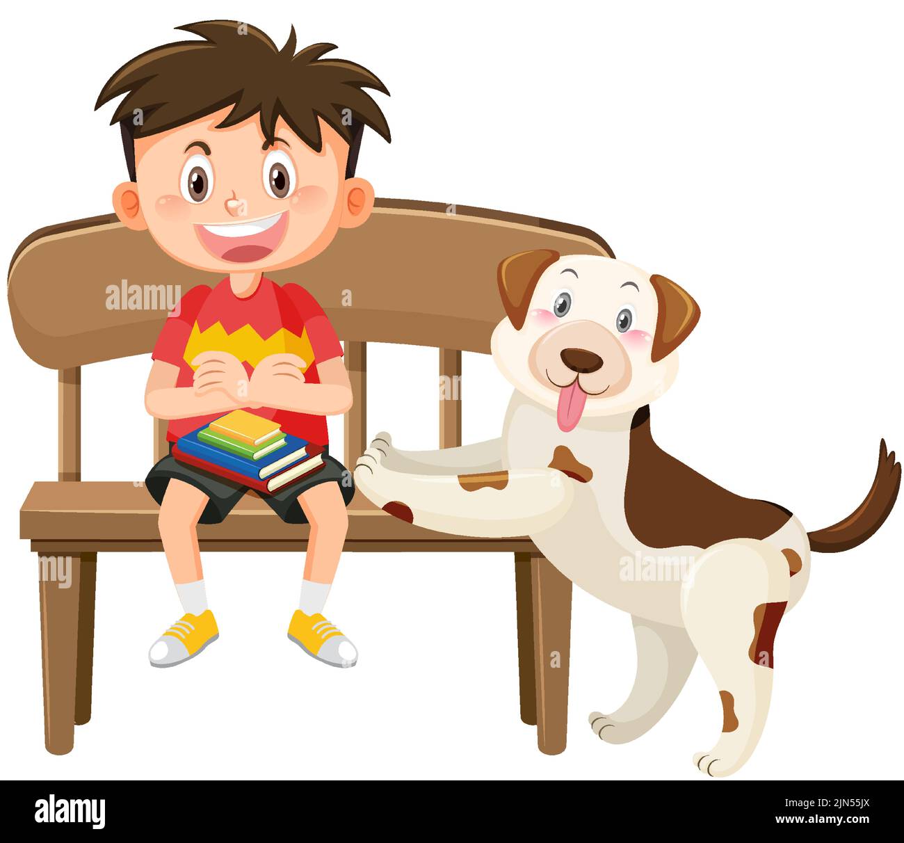 A boy sitting on bench with a dog illustration Stock Vector Image & Art ...