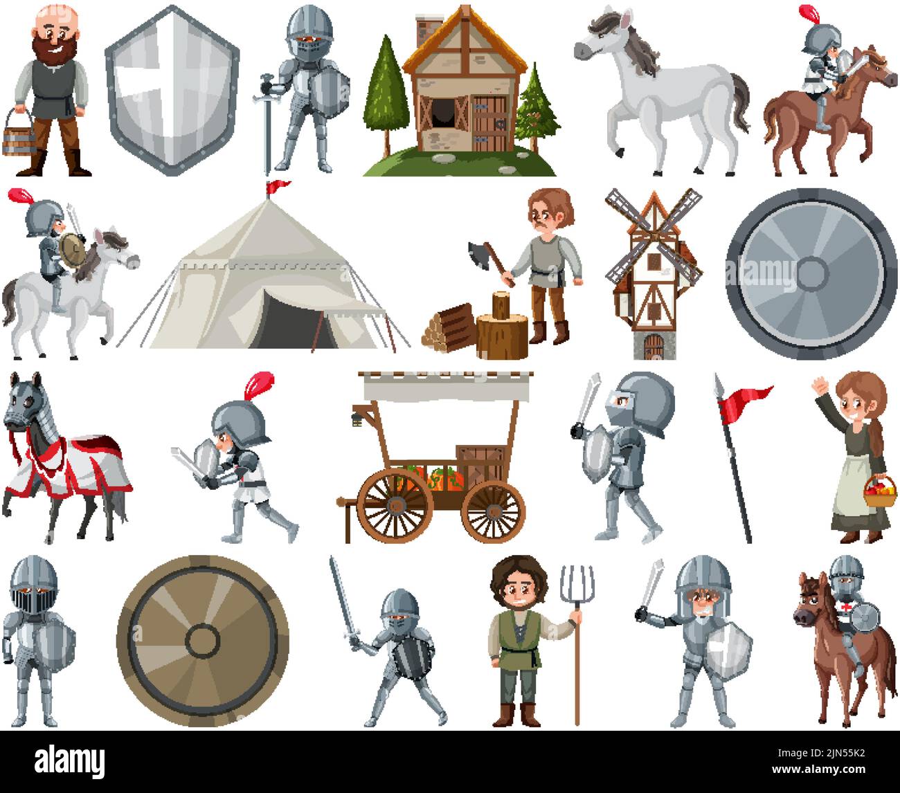 Medieval cartoon characters and objects illustration Stock Vector Image ...