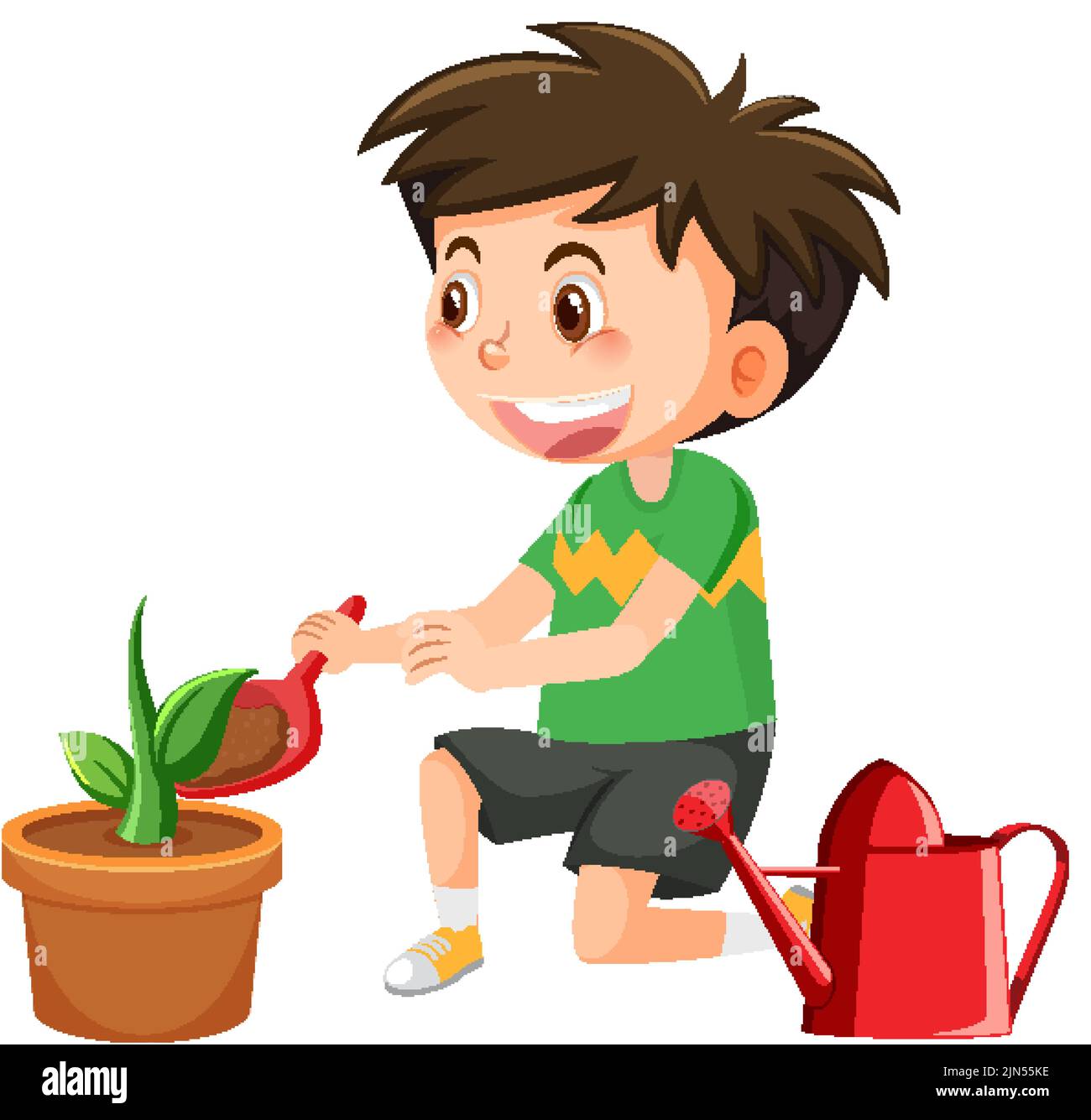 A boy planting in clay pot illustration Stock Vector Image & Art - Alamy