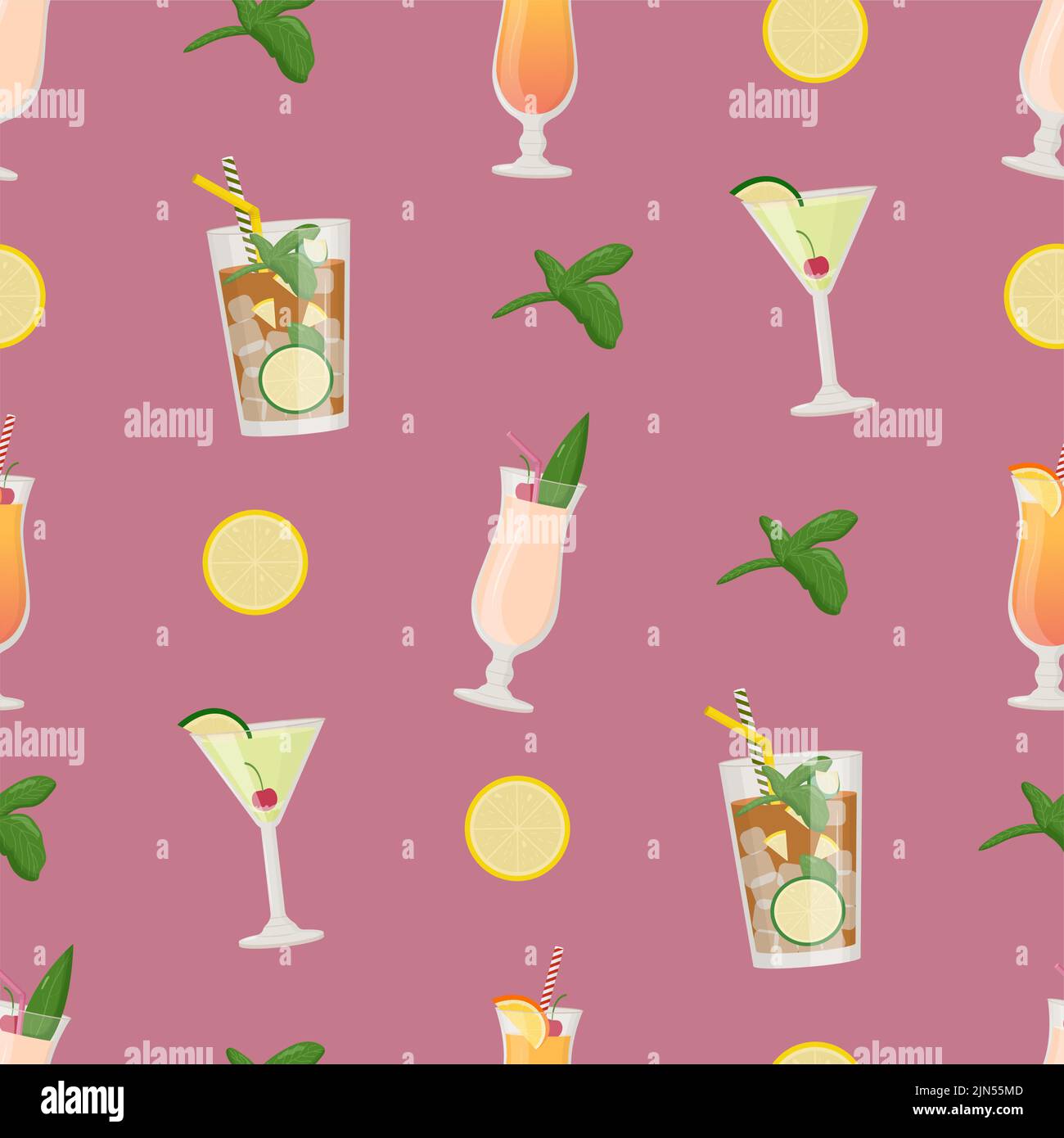 Summer alcoholic drinks seamless pattern, tropical cocktails. Flat vector illustration Stock ...