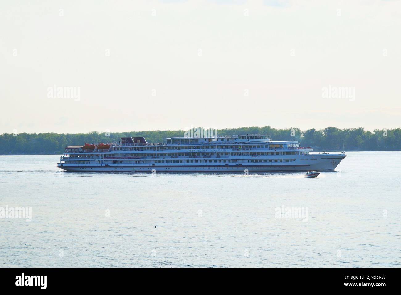 Samara, Russia - circa January, 2022: A passenger cruise ship sails on ...
