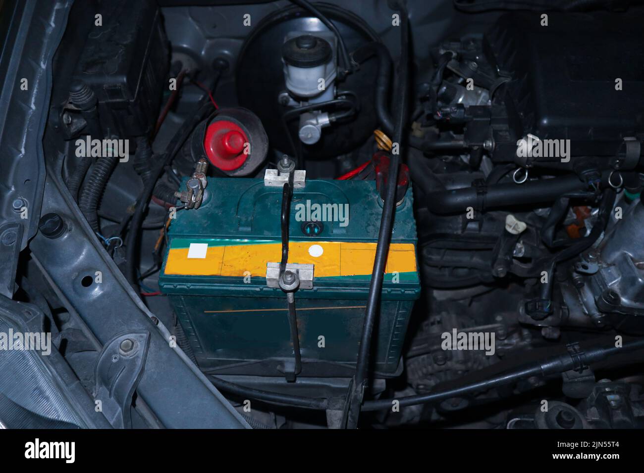 open hood car to check condition . See the radiator cooling panel ...