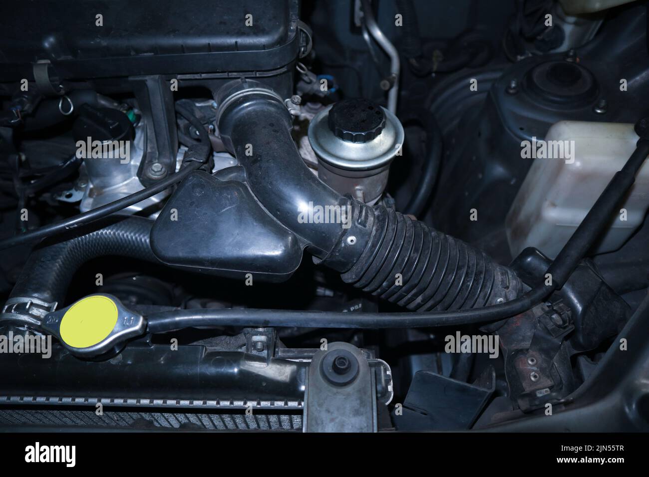 open hood car to check condition . See the radiator cooling panel ...