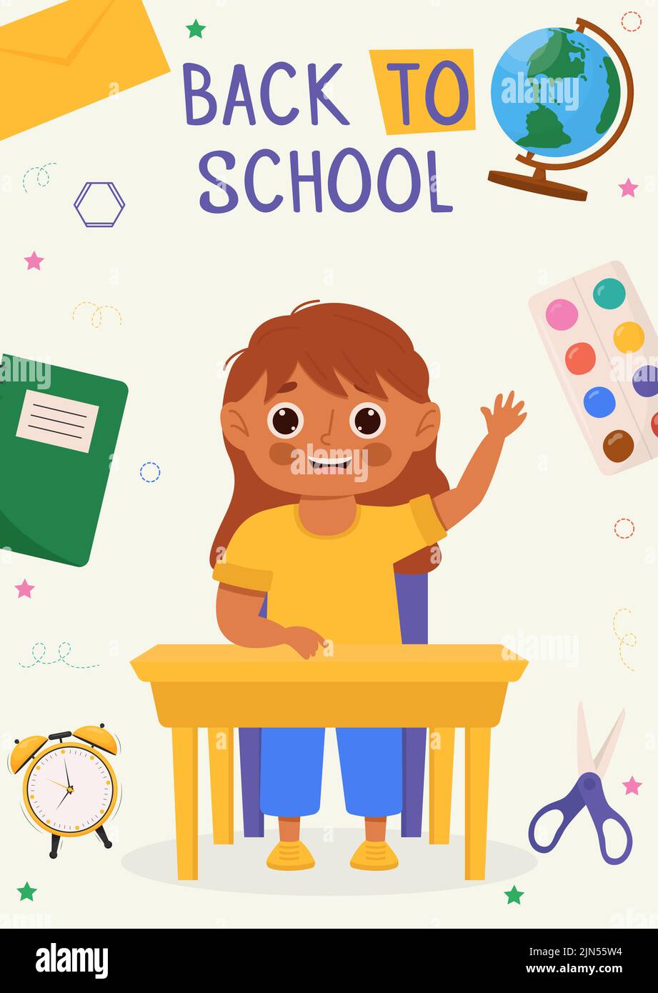 Back to school banner design with colorful funny school character ...