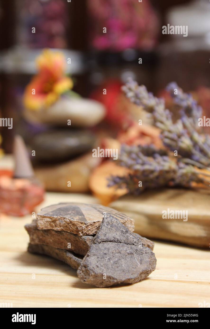 Ancient Native American Pottery Pieces With Crystals and Flowers on ...