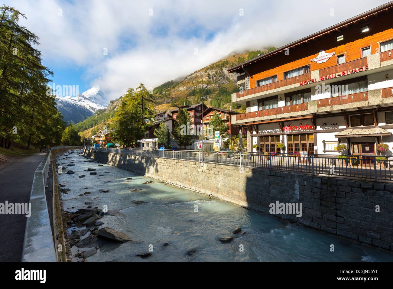 Zermatt, Switzerland - October 7, 2019: Town street view in famous ...