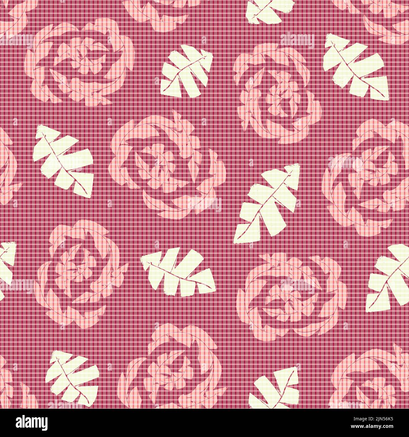 Wildflower monoprint style seamless vector pattern background. Textured ...