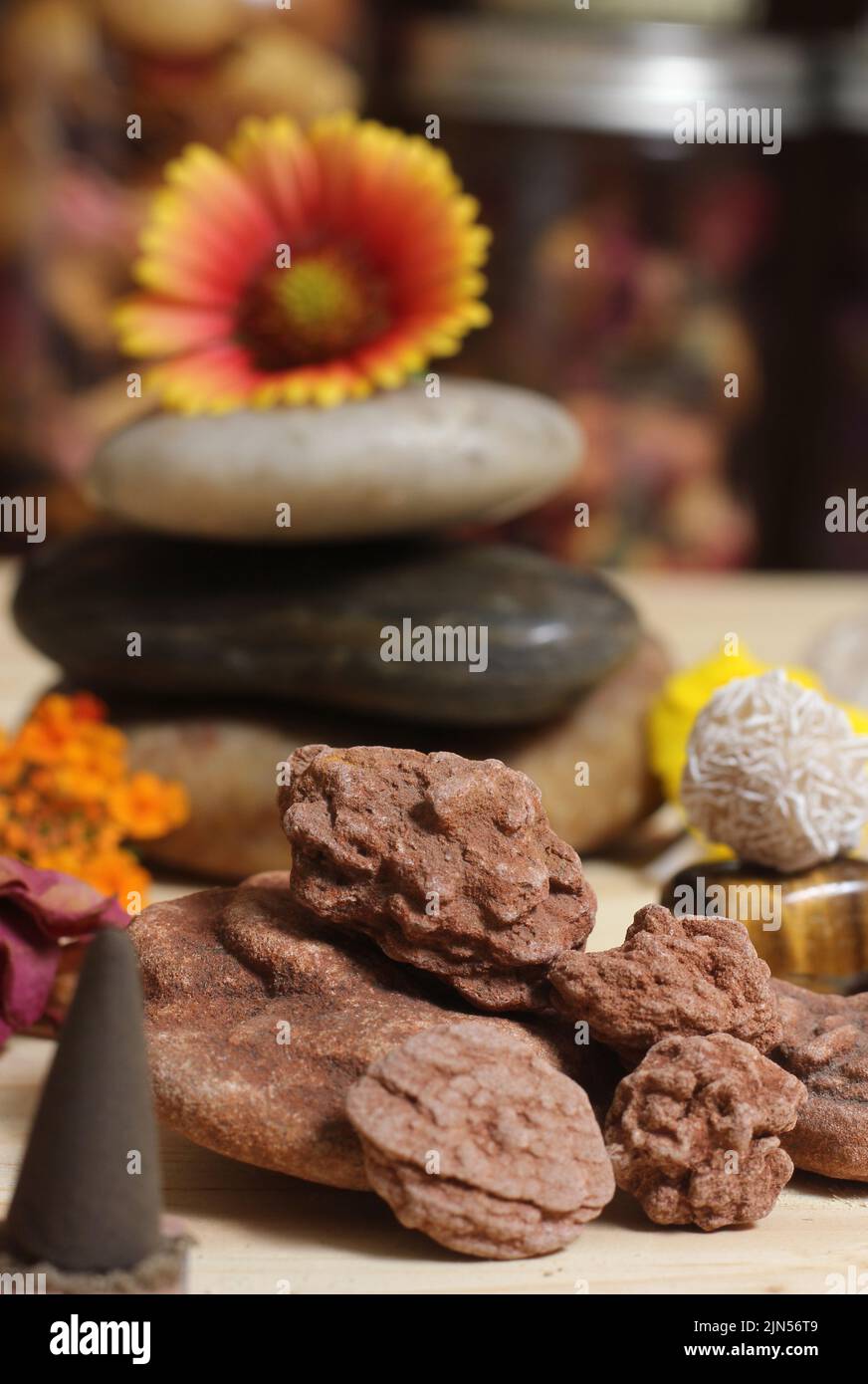 Desert Rose Rocks From Oklahoma on Meditation Altar Stock Photo - Alamy