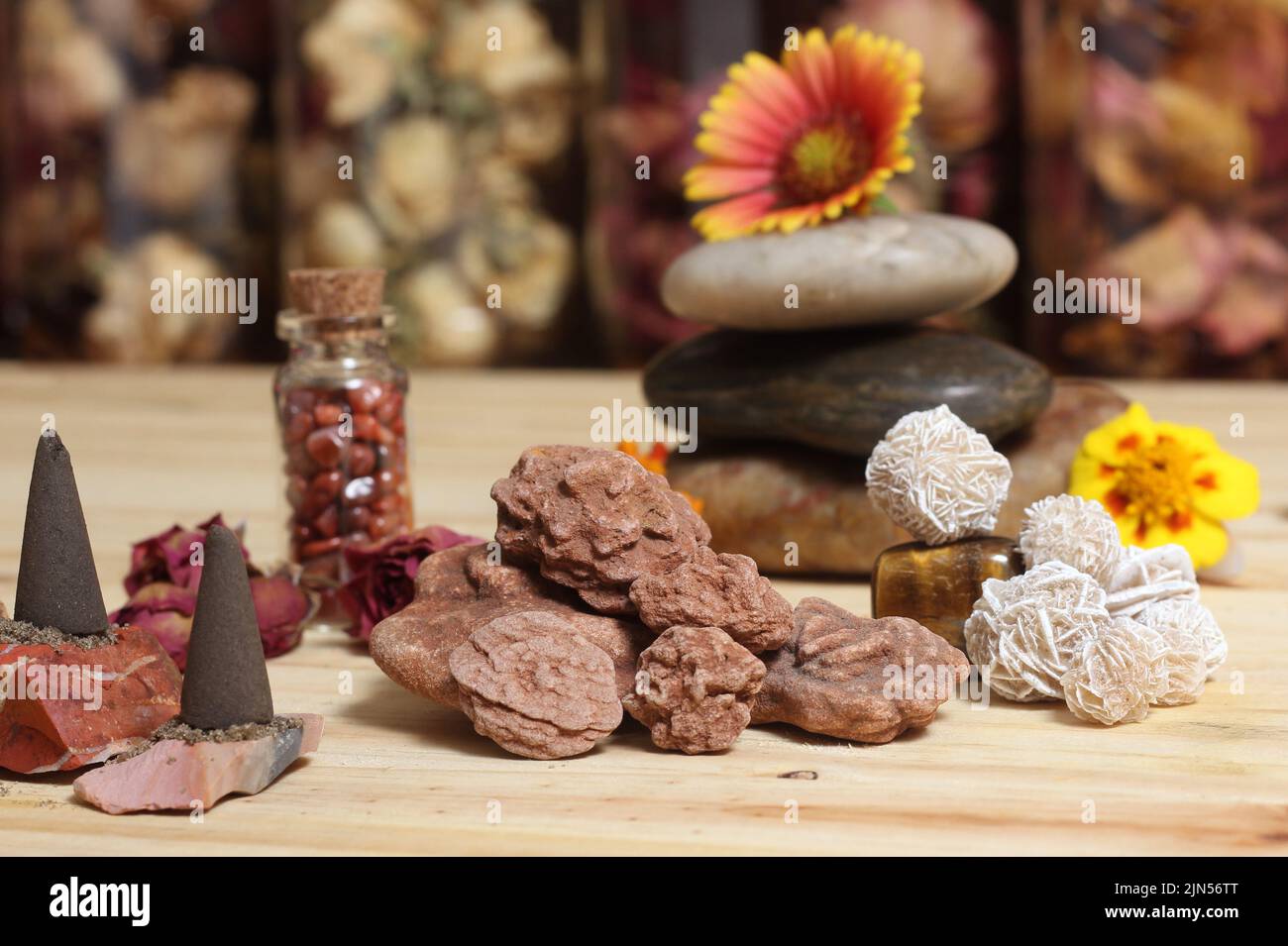 Desert Rose Rocks From Oklahoma on Meditation Altar Stock Photo - Alamy
