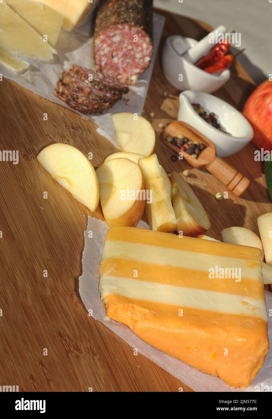 Peppercprn Salami With Five Layered English Shire Cheese in Rustic ...