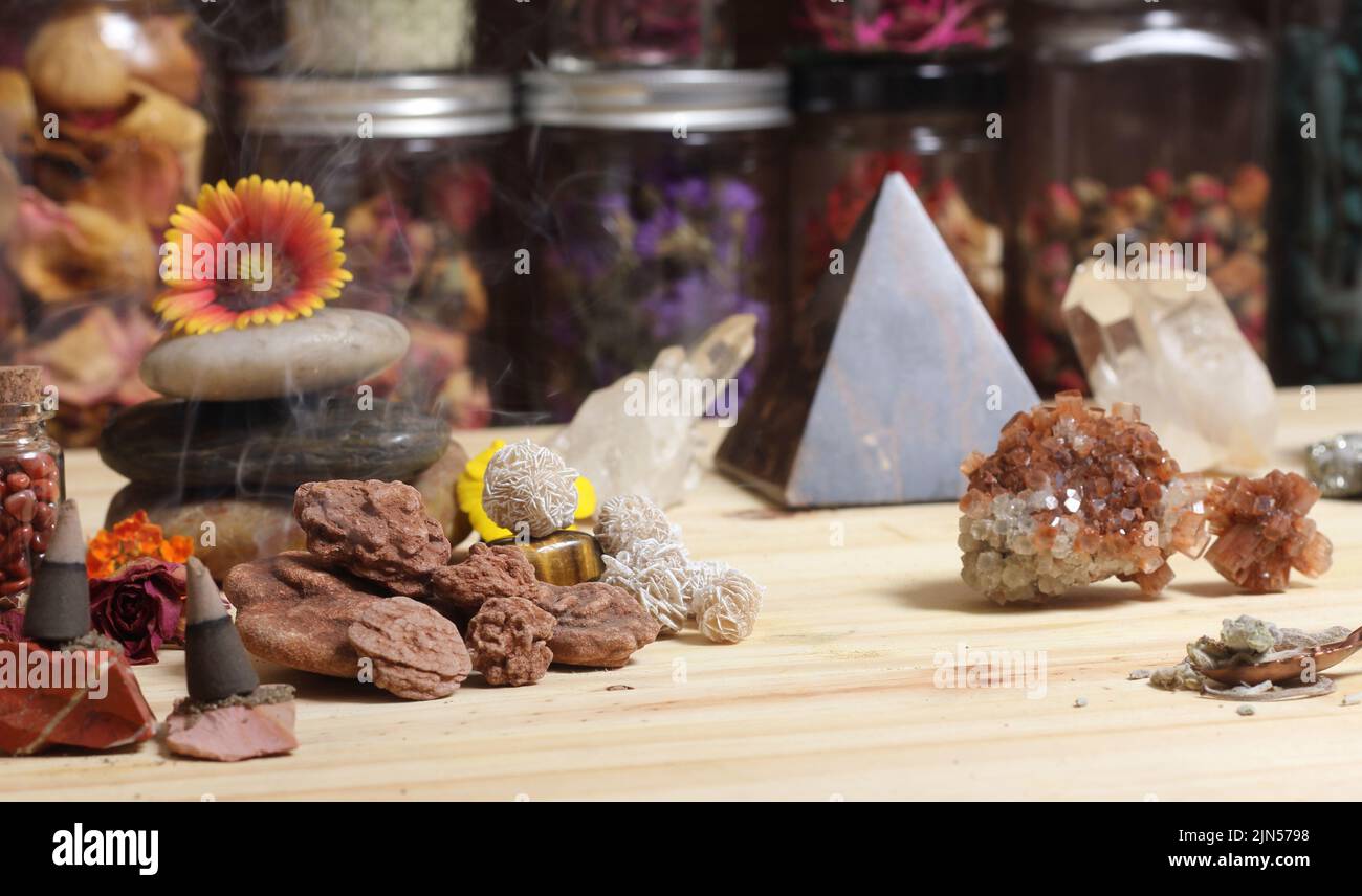 Desert Rose Rocks From Oklahoma on Meditation Altar Stock Photo - Alamy
